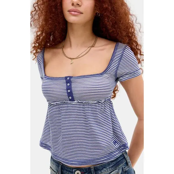 BDG URBAN OUTFITTERS Brittney Babydoll Top With Contrast Stitching