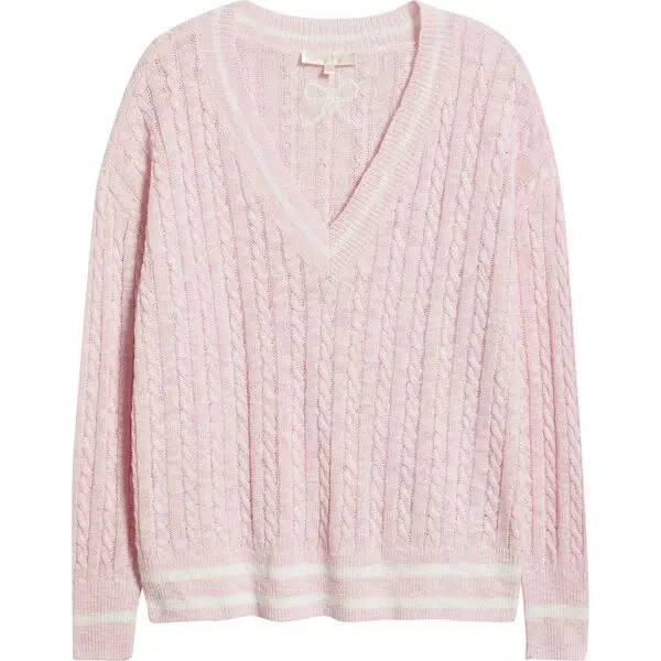 LoveShackFancy Jessanna Cable Knit Sweater - Polo Blush