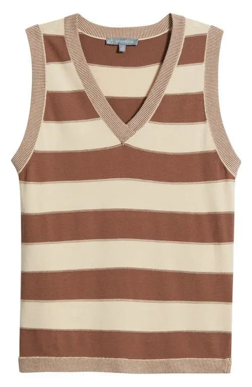 Wit & Wisdom Stripe V-neck Sweater Vest - Macadamia/light Cacao Powder