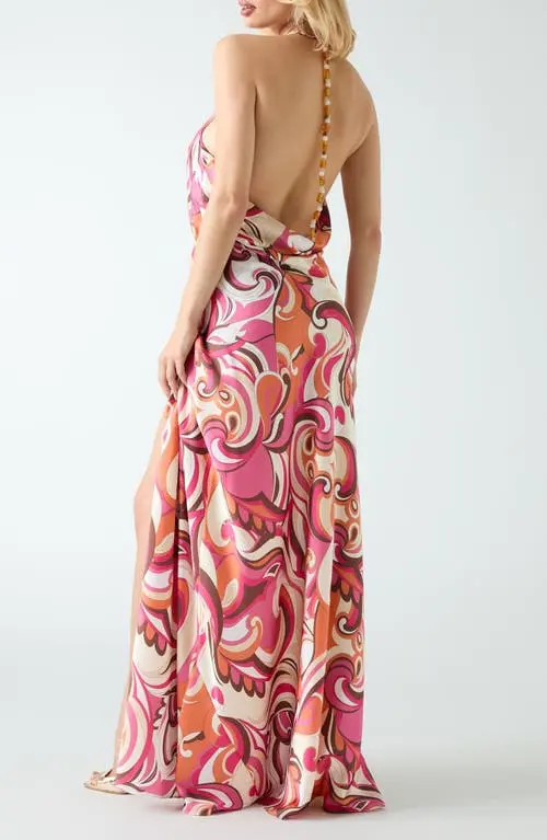 MARCIANO Sleeveless Halter Maxi Dress With Beaded Straps And Slit
