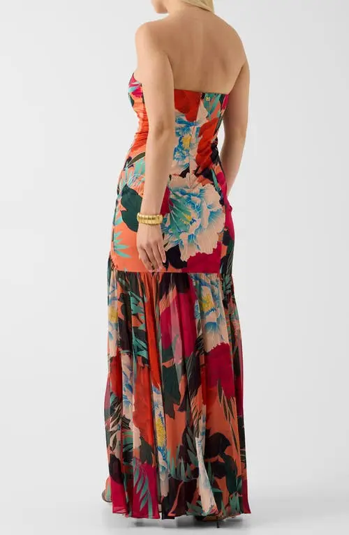 MARCIANO Roma Print Strapless Gown