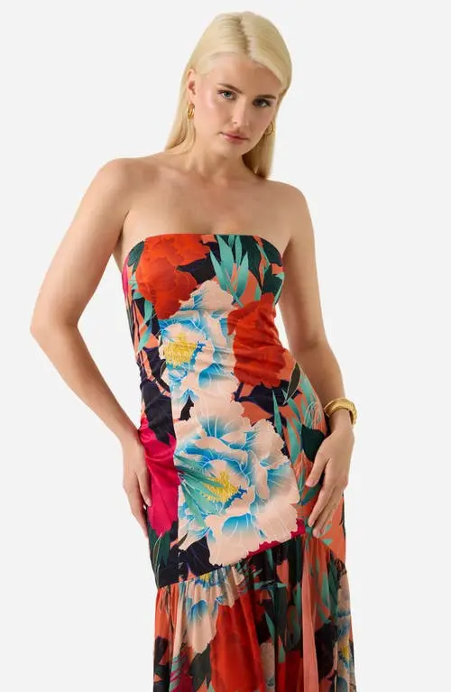 MARCIANO Roma Print Strapless Gown