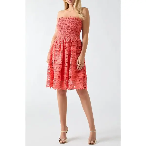 MARCIANO Malene Strapless Lace Dress - Medium Pink