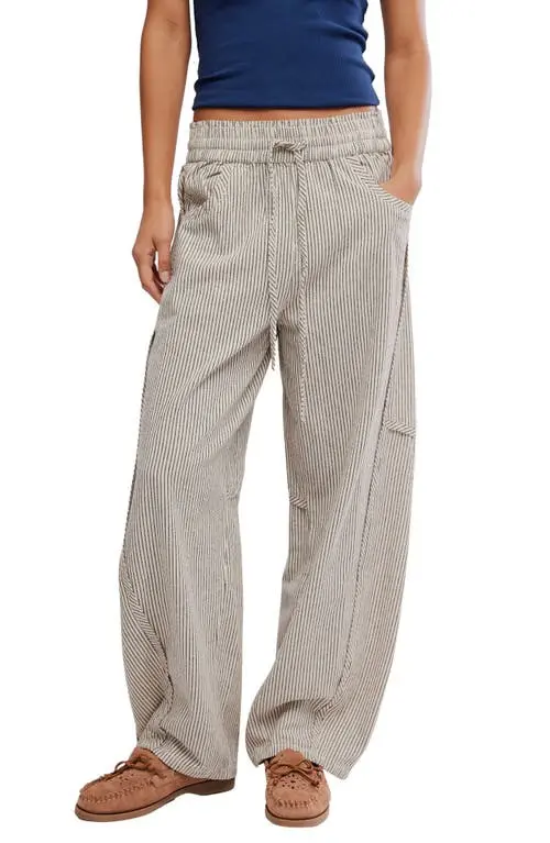 Free People Pinstripe Cotton Drawstring Pants - Ivory Combo