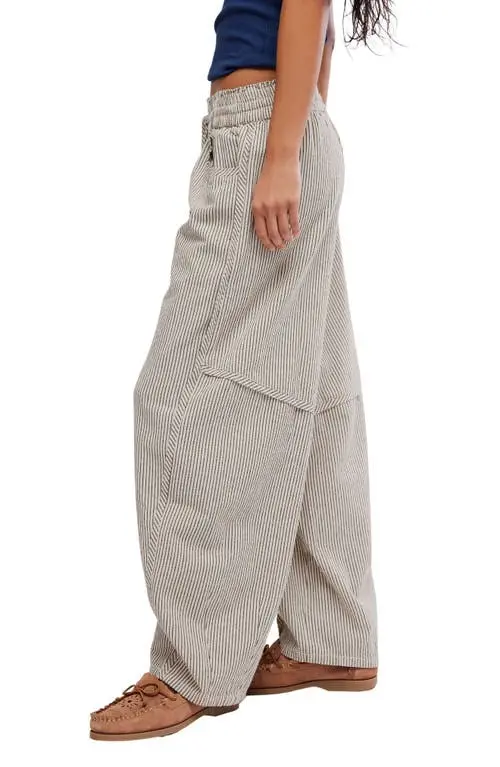 Free People Pinstripe Cotton Drawstring Pants - Ivory Combo