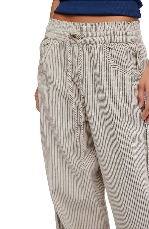 Free People Pinstripe Cotton Drawstring Pants - Ivory Combo