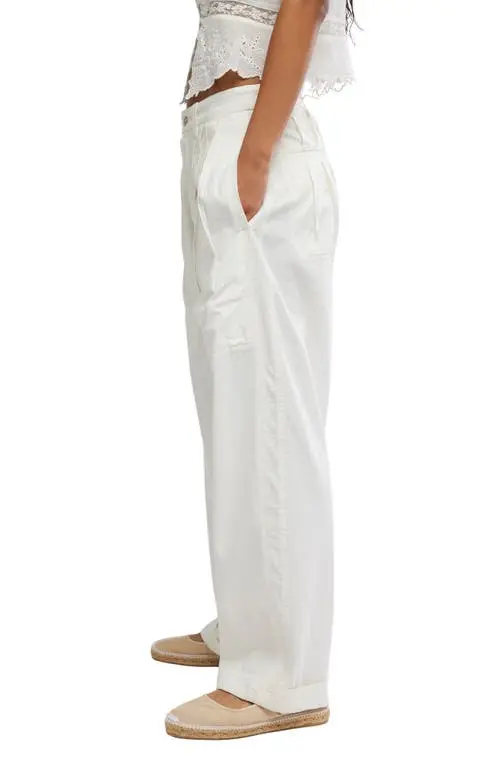 Free People Clover Drop Crotch Pleated Poplin Pants - Tofu
