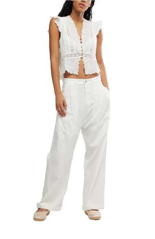 Free People Clover Drop Crotch Pleated Poplin Pants - Tofu