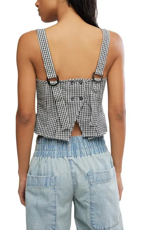 Free People Sunfaded Gingham Peplum Top - Black And White Comb
