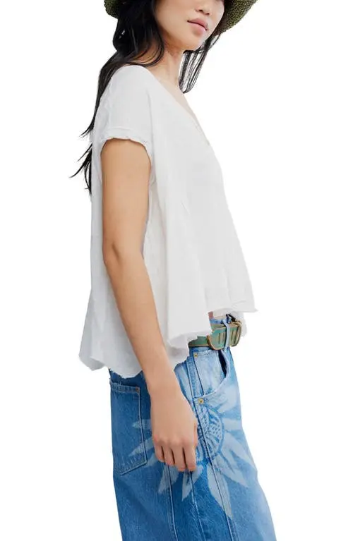 Free People Swing Along" V-neck Cotton & Linen Blend T-shirt - Clean Ivory