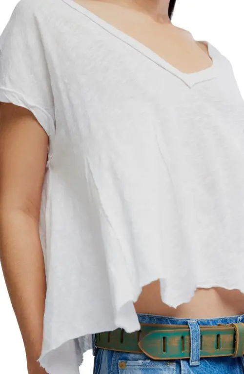 Free People Swing Along" V-neck Cotton & Linen Blend T-shirt - Clean Ivory