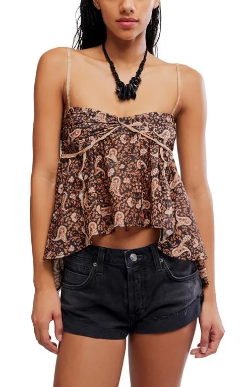 Free People Malia Floral Paisley Babydoll Top - Black Combo