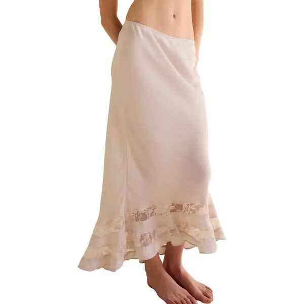 Free People Long Lost Lover Lace Detail Satin Slip Skirt - Tea