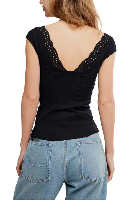 Free People Blush Hour Lace Trim Cap Sleeve Top - Black