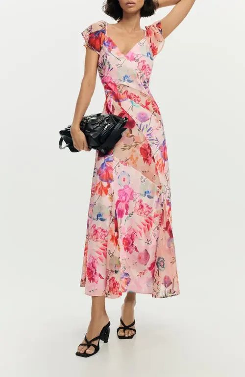 Desigual Floral Flutter Sleeve Chiffon Dress