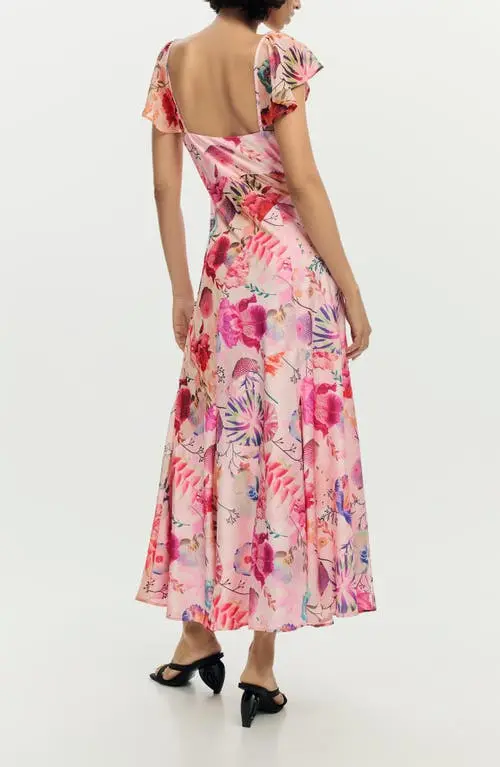 Desigual Floral Flutter Sleeve Chiffon Dress