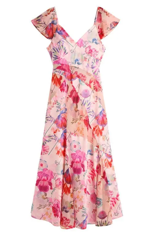 Desigual Floral Flutter Sleeve Chiffon Dress