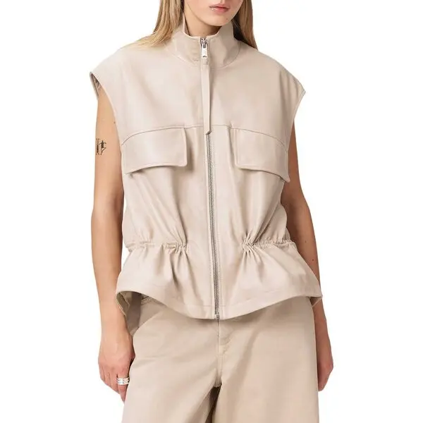 ALLSAINTS Flor Zip-up Leather Gilet - Antique White