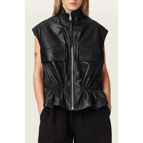 ALLSAINTS Flor Zip-up Leather Gilet - Black