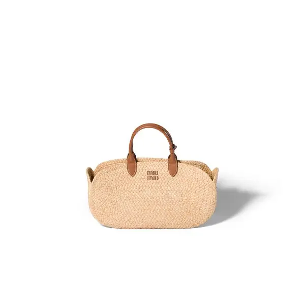 Miu Miu Raffia Top Handle Bag With Leather Accents
