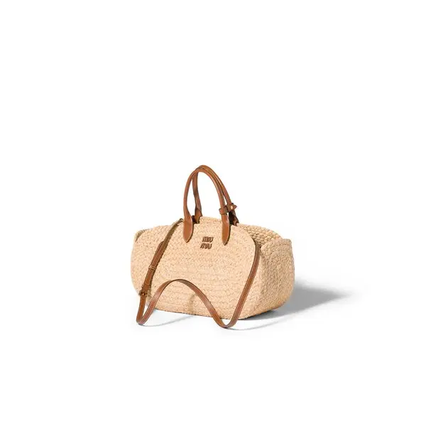 Miu Miu Raffia Top Handle Bag With Leather Accents