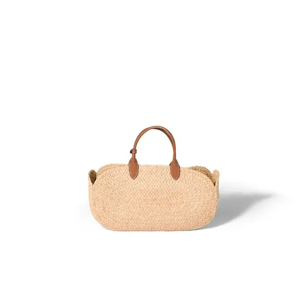 Miu Miu Raffia Top Handle Bag With Leather Accents