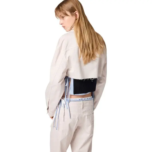 Miu Miu Cropped Denim Jacket With Embroidered Logo - White