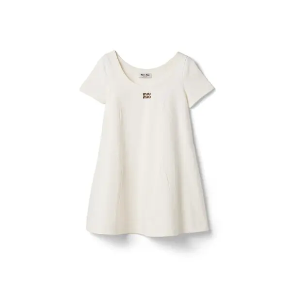Miu Miu Jersey Mini Dress With Embroidered Logo