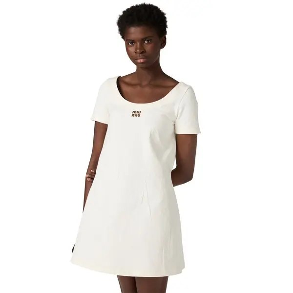 Miu Miu Jersey Mini Dress With Embroidered Logo