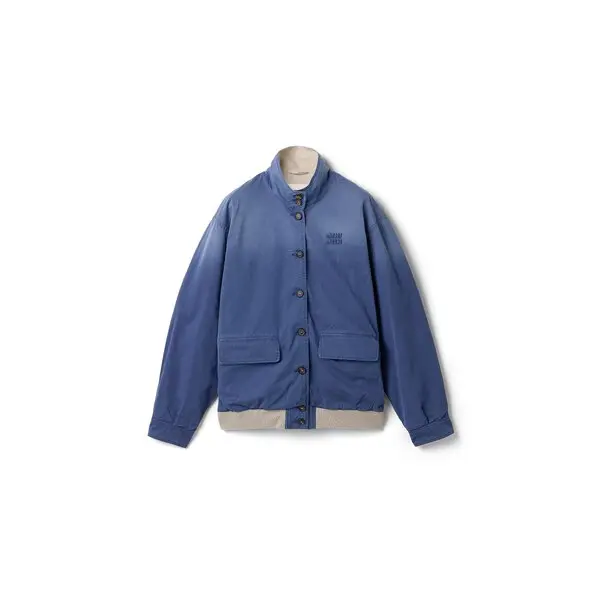 Miu Miu Old Washed Twill Blouson Jacket With Embroidered Logo