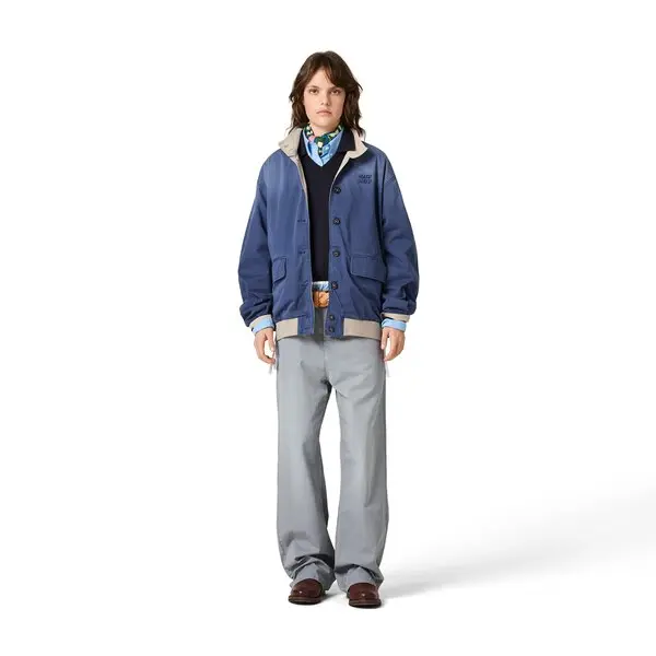 Miu Miu Old Washed Twill Blouson Jacket With Embroidered Logo