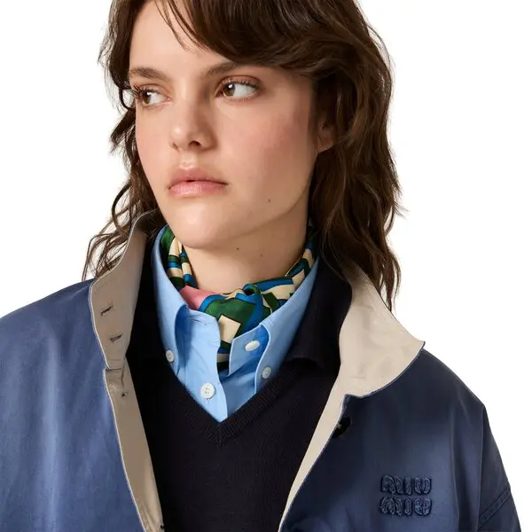 Miu Miu Old Washed Twill Blouson Jacket With Embroidered Logo