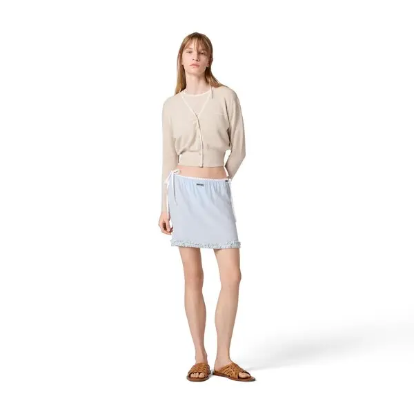 Miu Miu Cashmere Cropped Cardigan With Lace Trim