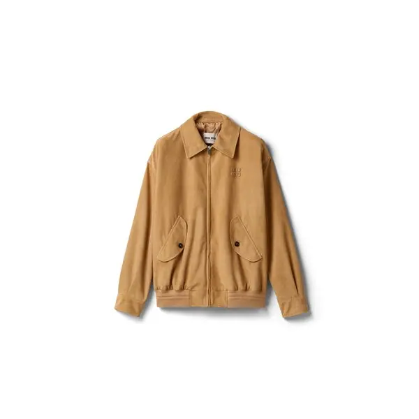 Miu Miu Suede Bomber Jacket With Lettering Logo