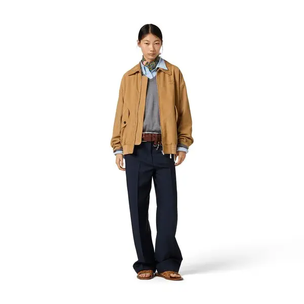 Miu Miu Suede Bomber Jacket With Lettering Logo