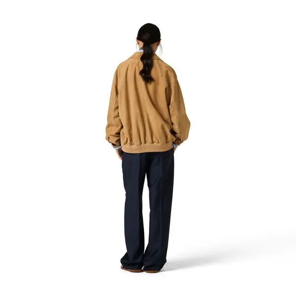 Miu Miu Suede Bomber Jacket With Lettering Logo