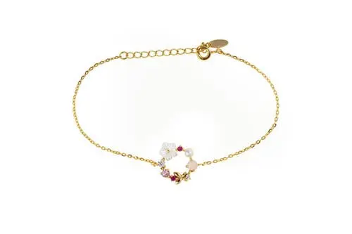 ARTE NOVA JEWELLERY Sterling Silver Bracelet With Mother Of Pearl Flower And Pearls - Silver Gold Plated