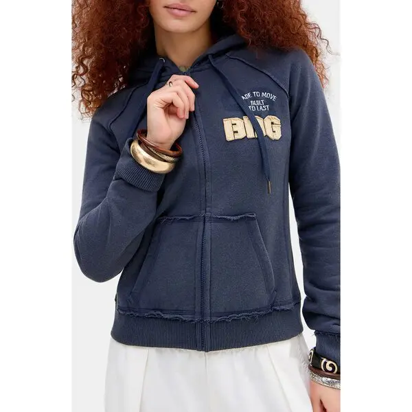 BDG URBAN OUTFITTERS Graphic Appliqué Zip Front Sweatshirt - Blue