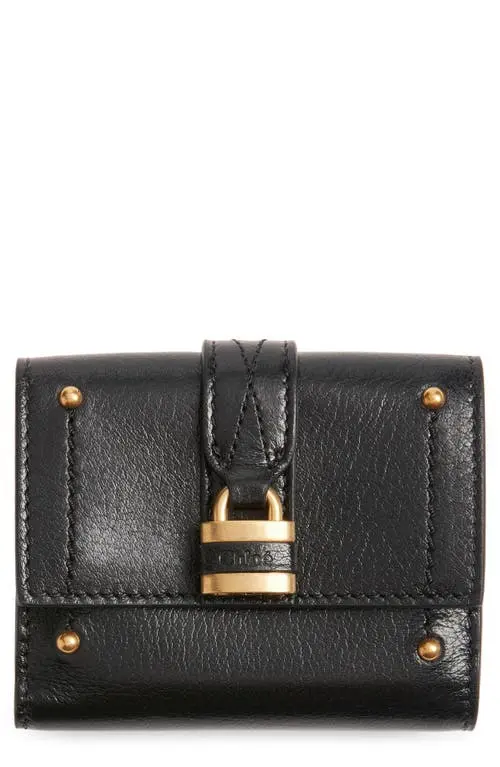 Chloé Mini Paddington Grained Leather Trifold Wallet - Black
