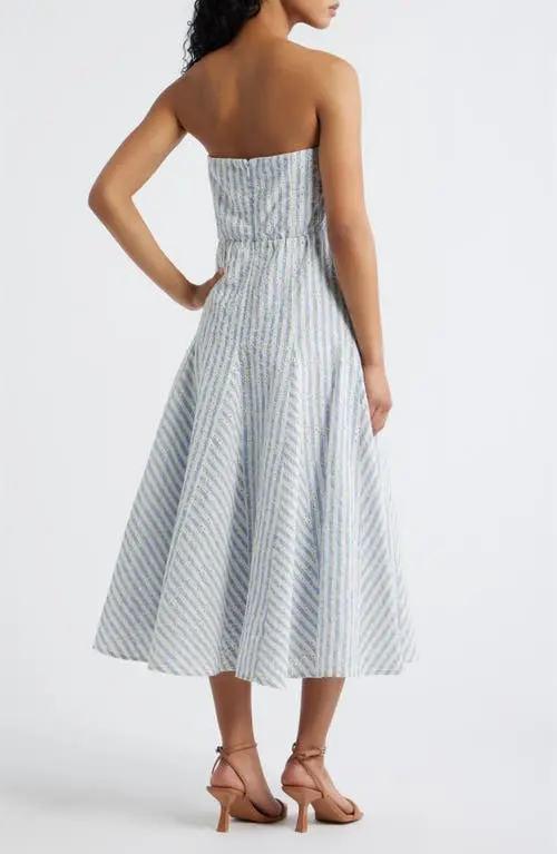 Lulus Karina Strapless Stripe Eyelet Midi Dress