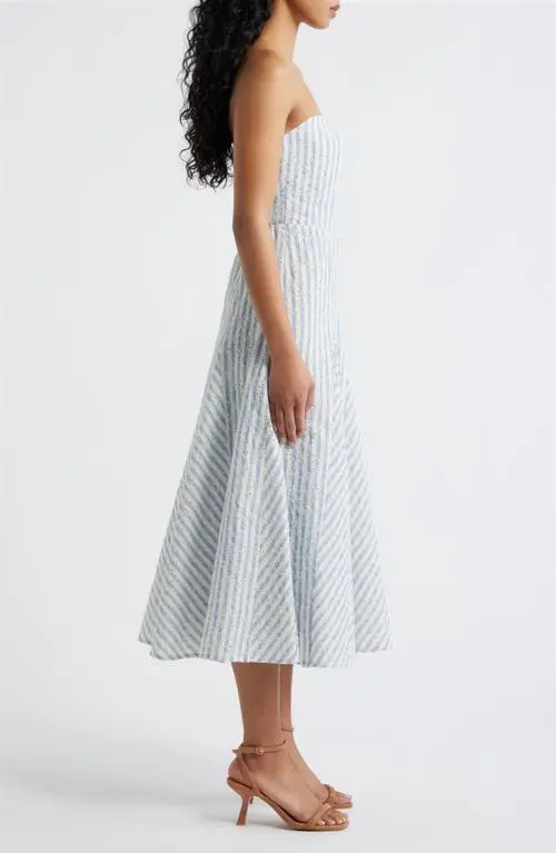 Lulus Karina Strapless Stripe Eyelet Midi Dress