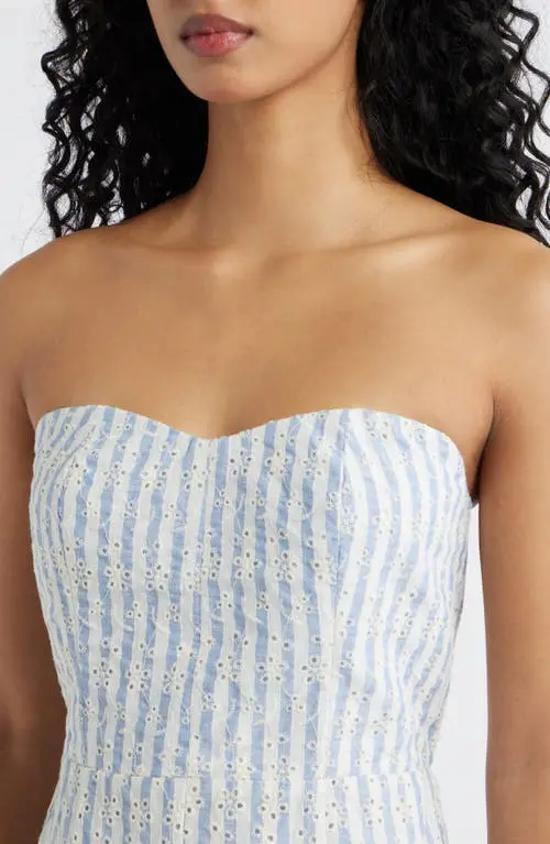 Lulus Karina Strapless Stripe Eyelet Midi Dress