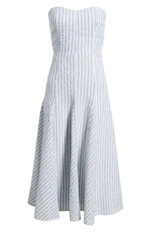 Lulus Karina Strapless Stripe Eyelet Midi Dress