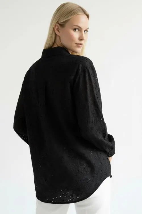 EXQUISE Long Sleeve Broderie Anglaise Shirt