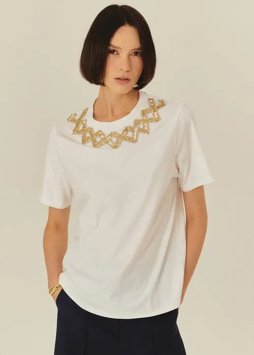 EXQUISE Elise Modern Luxe Accent Tee - White
