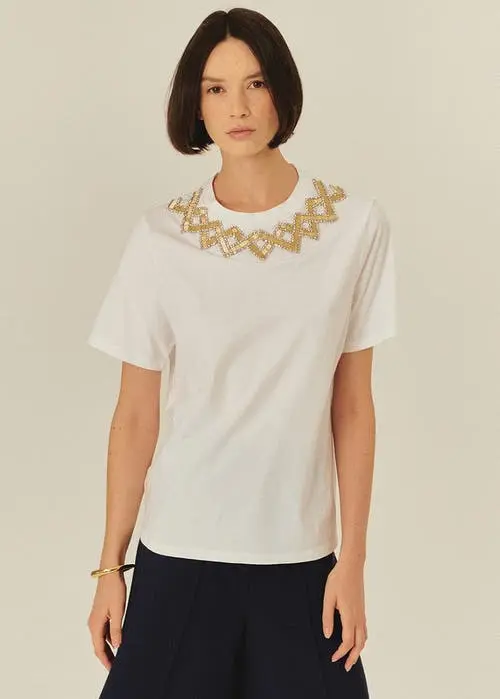 EXQUISE Elise T-shirt With Embellished Neckline
