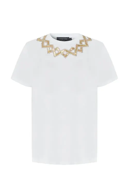 EXQUISE Elise T-shirt With Embellished Neckline