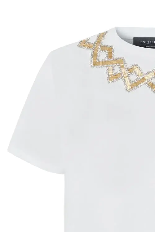 EXQUISE Elise T-shirt With Embellished Neckline