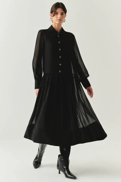 EXQUISE Long Sleeve Shirt Dress