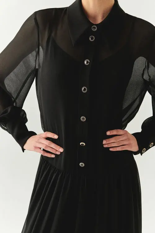 EXQUISE Long Sleeve Shirt Dress